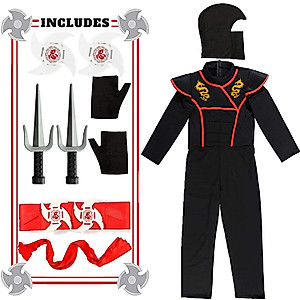 SATKULL Ninja Costumes Boy Ninja Costume Set Kids Halloween Ninjas Suit Halloween Cosplay Dress up for Kids(Kids-M-6/7T Black)
