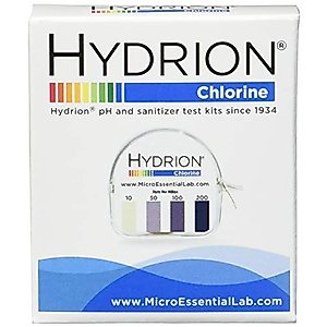 Micro Essential Hydrion CM-240 Chlorine Test Paper with Dispenser, 10-200ppm (Case of 10)