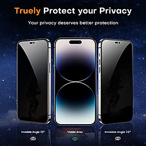 TOCOL 4 Pack for iPhone 14 Pro Max Privacy Screen Protector 6.7''- 2X Privacy Tempered Glass Screen Protector & 2X Camera Lens Protector, Bubble Free, 10X Shockproof, Installation Frame, [Anti-Spy]