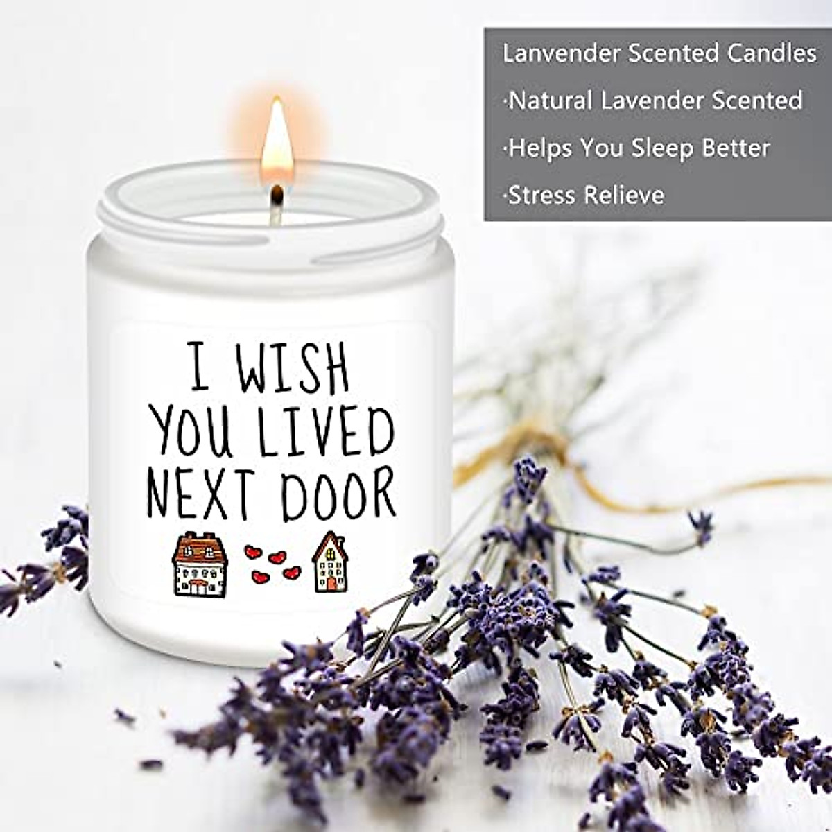 Birthday Gifts for Women Mom Sister Girlfriend, Best Friend Friendship Gifts for Women Friends, Funny Unique Candles Gifts for Bestie Friend Women- I Wish You Lived Next Door- Lavender Scented Candle