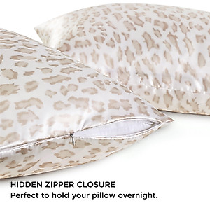 Bedsure Satin Pillowcase with Zipper 2 Pack Queen Size 20''x30'' - Similar to Silk Pillowcases for Hair and Skin, Silky & Soft Zip Satin Pillow Case Set of 2 (Leopard, 20x30 Inches)