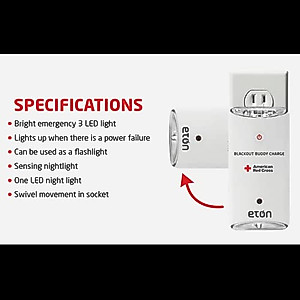 Eton American Red Cross Crank-Powered Clipray Clip-On Flashlight & Smartphone Charger, Red
