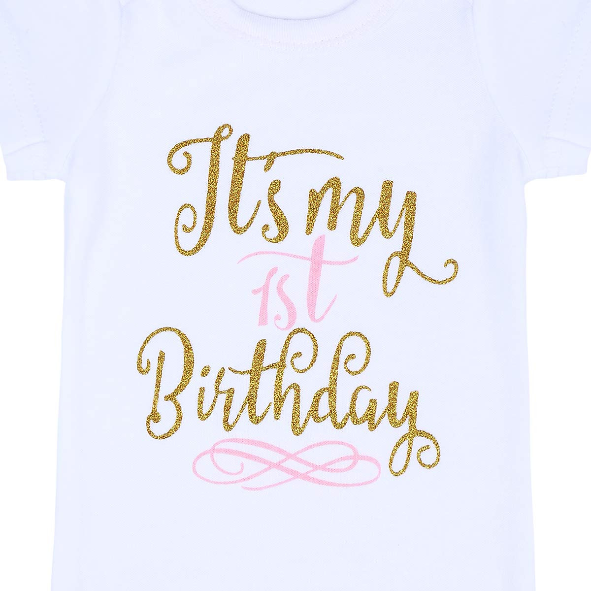 ODASDO It’s My 1st First Birthday Outfit Newborn Infant Baby One Year Party Cake Smash Set Princess Dress Cotton Short Sleeve Bodysuit Romper Tutu Skirt Sequin Bowknot Headband 3pcs Pink 1st 1T