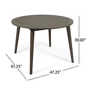 Christopher Knight Home Nick Outdoor Acacia Wood Round Dining Table, Gray Finish
