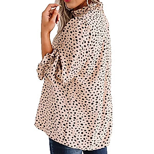 Avanova Women's Leopard Printed Ruffle Hem 3/4 Sleeve Mock Neck Elegant Work Blouses Top Beige Large