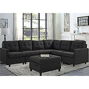 BEEY Modular Sectional Sofa Couches Living Room 6 Seats Corner Sectional Couches L- Shape Sofa Couch with Ottoman Set for Small Apartment,Deep Grey