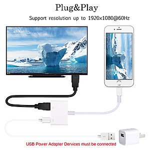 WORLDBOYU Lightning to HDMI Adapter Lightning Digital AV Adapter 1080P with Lightning Charging Port for Select iPhone iPad and iPod Models and HDTV Monitor Projector White