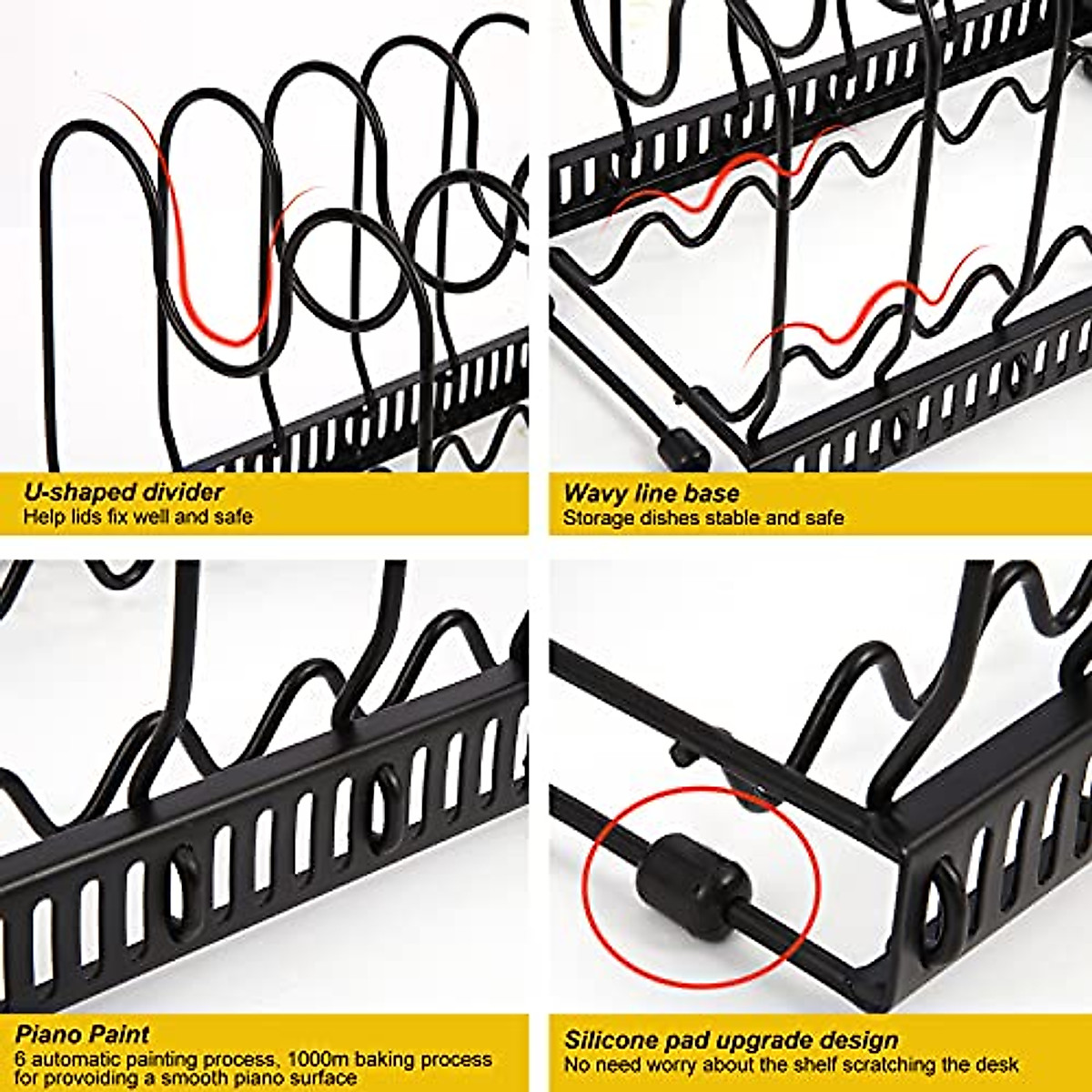 Eydeal Pan Organizer Under Cabinet, Pot Racks For Lid Dish Cookie Sheet Bakeware Skillet Cutting Board, Kitchen Storage with 10 Adjustable Compartment Black