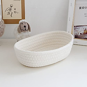 Pretty Comy Small Cotton Rope Storage Basket, Oval Woven Storage Basket Containers for Organizing Toys, Makeup, Baby Nursery
