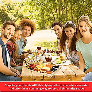 Charcuterie Board Set - Bamboo Cheese Board with Knife Set, Wine Opener, Ceramic Bowls & Forks - Removable Magnetic Utensils Holder for Easy Cleaning - Gifts for Housewarming, Weddings & Anniversaries