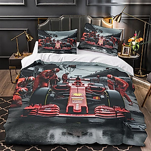 NOLLAM Formula-Racing Racing Cotton Duvet Cover Ivory Various Sizes Quilt Cover Bedding Set Soft & Cozy Percale Weave Contests Comforter Cover with Zipper Closure for Kids Adults Full（203x228cm）