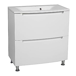 Sample of Cabinet Finish | Modern Free Standing Bathroom Vanity with Washbasin | Delux White Hight Gloss Collection | Non-Toxic Fire-Resistant MDF-Omega Collection 32"