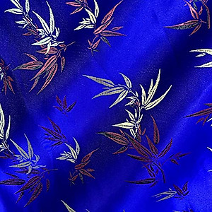 Alondra Royal Blue Leaves Brocade Chinese Satin Fabric by The Yard - 10095