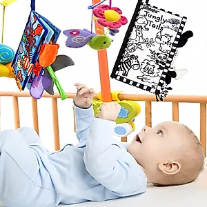 Magic4U 2PCS Jungle & Ocean Tails Crinkle Baby Books for 0-3 Years Old Newborn Toys, Black and White High Contrast Sensory Baby Toys Baby Soft Book for Early Education (Ocean + Jungle)