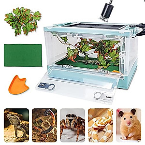 RunDuck Foldable Reptile Terrariums Kits Gecko Tank with Plant, Feeding Bowl, Carpet, Easy to Carry, Easy to Move with Wheels, Heat-Resistant Material, Suitable for Snake Tortoise Leopard Gecko