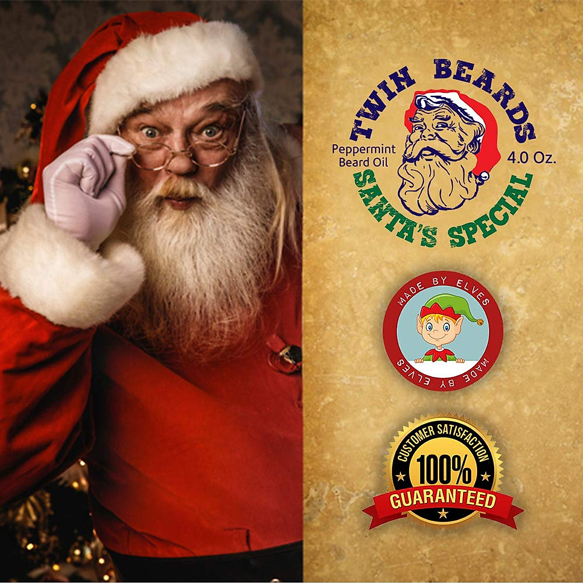 Twin Beards Santa's Special Peppermint Beard Oil for Men | Peppermint Beard & Mustache Oil | Natural Beard Oil | Peppermint Scented Beard Oil | Beard Conditioner & Oils| 4 oz