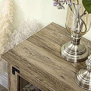 HOMCOM Farmhouse Sideboard, Buffet Cabinet, Coffee Bar Cabinet with 4 Glass Doors, Credenza, Distressed Grey