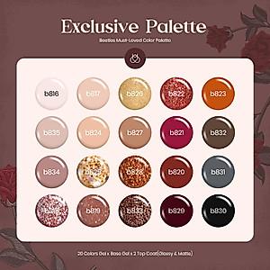 Beetles 23Pcs Gel Nail Polish Kit, 20 Colors Nude Pink Brown Burgundy Red Gel Polish Set with Base Top Coat Verse of Roses Kit, Soak off Uv Golden Glitter Holiday Nail Gel