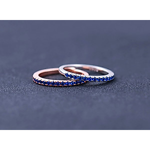 Mesnt 925 Sterling Silver Rings Engagement Ring Wedding Band Rings for Women Stackable Channel Set Cubic Zirconia Women Ring Jewelry Silver-Blue Size 6