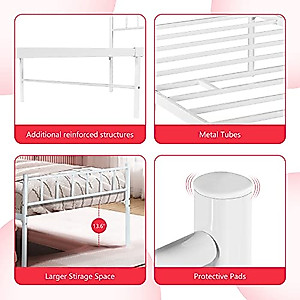 4 EVER WINNER Twin Metal Bed Frames, 14 Inch Twin Bed Frames with Headboard and Footboard, Platform Bed Frame with Storage, No Box Spring Needed, Mattress Foundation, Easy Assembly. White