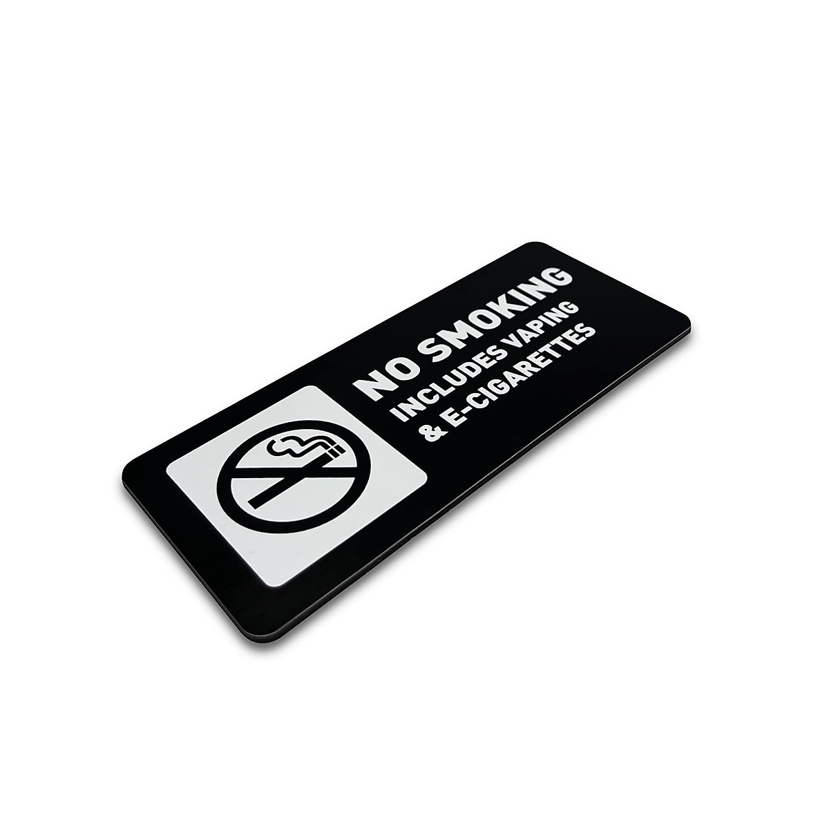 No Smoking Sign by GDS - ADA Compliant, with Raised Icons and Lettering- Includes Adhesive Strips for Easy Installation 7" W x 3" H - (Brushed Black)
