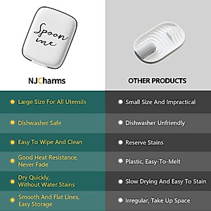 NJCharms Ceramic Spoon Rest For Stove Top, Large Spoon Holder For Kitchen Counter Top, White Cute Coffee Spoon Rests, Cooking Utensil Rest, Premium Farmhouse Kitchen Small Decoration,1 pcs