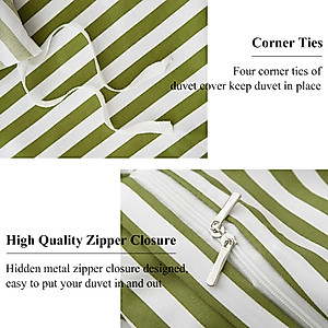 EAVD Duvet Cover Twin Green Striped Duvet Cover Soft Microfiber Green and White Striped Bedding Set with 2 Pillowcases Reversible Geometric Striped Comforter Cover with Zipper Closure