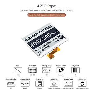 waveshare 4.2inch E-Ink Raw Display Compatible with Raspberry Pi 4B/3B+/3B/2B/B+/A+/Zero/Zero W/WH/Zero 2W Series Boards 400x300 Resolution with SPI Interface Without PCB