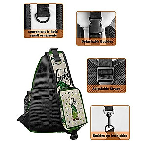 Sling Backpack, St. Patrick's Day Gnome Shamrock Green Plaid Waterproof Lightweight Small Sling Bag, Travel Chest Bag Crossbody Shoulder Bag Hiking Daypack for Women Men