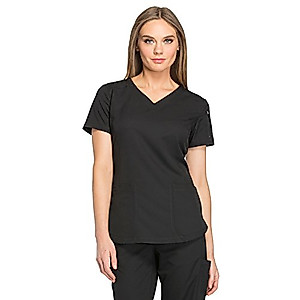 Dickies Dynamix Womens Tops, Athletic-Inspired V-Neck Scrub Top with Four-Way Stretch and Moisture Wicking DK730, M, Black