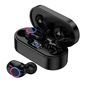 Q&F Tech F12 True Wireless Earbuds, LED Touch Bluetooth 5.2 Earphone, Intelligent Digital Display TWS Headset, Mini Sports in-Ear Headphone, Waterproof/Sweat-Proof, Small/Mini Size_Black