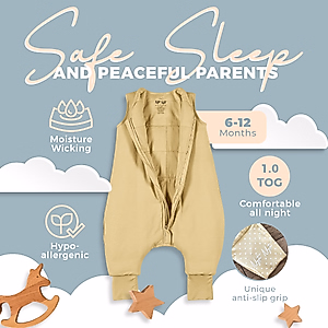 Nyte Nyte Baby - 1.-TOG Goldie, 0 to 6 Months, Sleeveless Sleep Sack, Soft Baby & Toddler Sleeping Sack, Breathable Sleep Sack with Adjustable Feet Cuffs & Anti-Slip Grip
