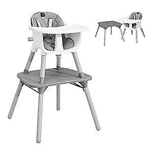 HONEY JOY 5-in-1 High Chair, Convertible Highchair for Babies and Toddlers/Kids Chair Table Set/Booster Seat/Infant Feeding Chair w/Safety Harness, PU Leather Cushion & Removable Food Tray (Gray)