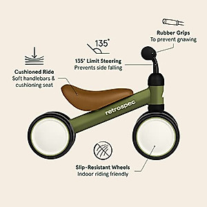 Retrospec Cricket Baby Walker Balance Bike with 4 Wheels for Ages 12-24 Months - Toddler Bicycle Toy for 1 Year Old’s - Ride On Toys for Boys and Girls - One Size