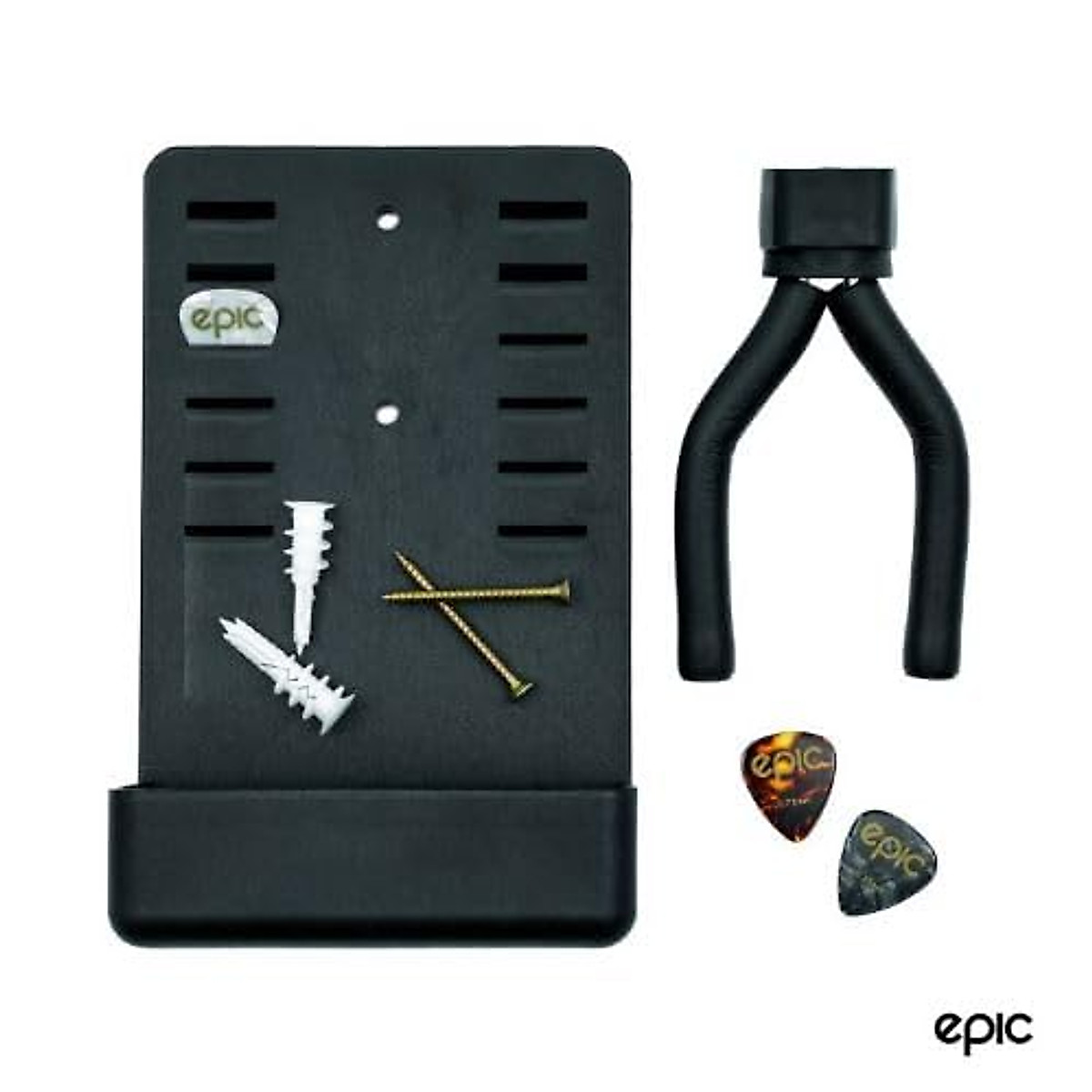 Guitar Wall Mount Hanger Black with Large Storage Compartment Shelf for Guitar Accessories Guitar Mount Guitar Holder Guitar Shelf Guitar Hooks for Wall No Drill Guitar Hanger