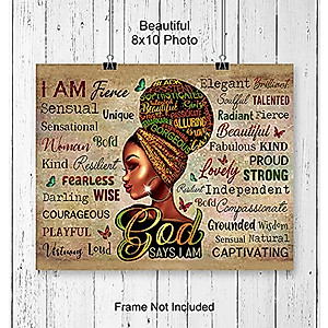 African American Women Positive Affirmations - Black Wall Art - Religious Christian Gifts for African American Girls - Inspirational Spiritual Positive Quotes Sayings Poster Picture - God Says You Are
