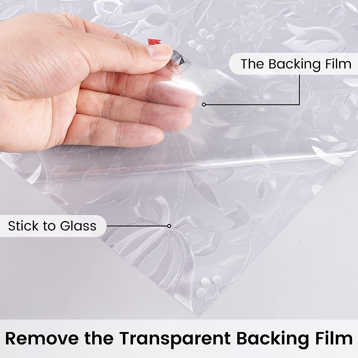 DOWELL Window Privacy Film, 3D Stained Glass Rainbow Window Decals, Decorative Window Vinyl Sun Blocker Door Covering, Static Cling Non-Adhesive Window Sticker for Home, Blooming Flowers, 17.5"x78.7"