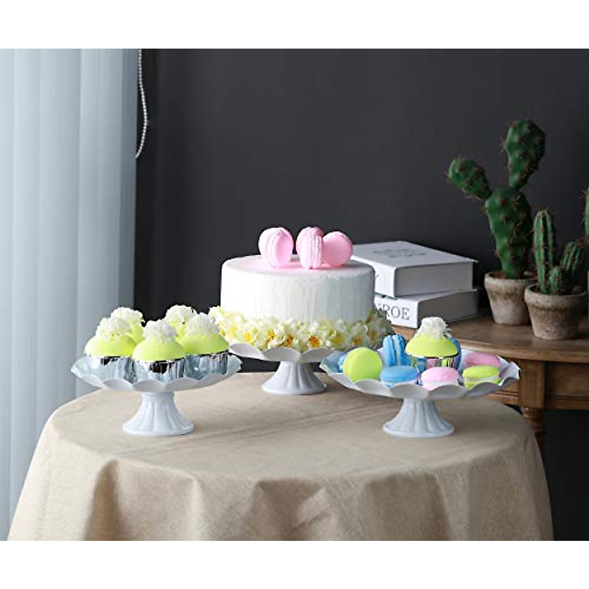 VILAVITA Cake Stands 3-Set Round Cupcake Stands Metal Dessert Display Cake Stand, White