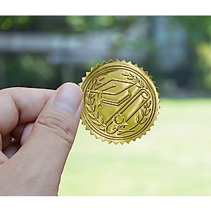 Embossed Graduation Cap Gold Certificate Seals Diplomas Gold foil Seals, 2”,100 Count