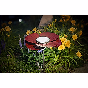 Desert Steel Flower Solar Light - (Red Poppy - 18" H x 11.5" W) - 20 Lumen LED Garden Light & Pathway Lamp