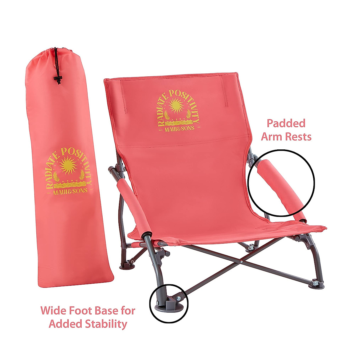 PRODUCTWORKS Maui and Sons Comfort Sling Back Bag Beach Camping Picnic Chair, 2-Pack (Coral)