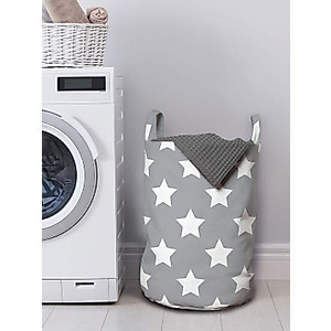 Ambesonne Star Laundry Bag, Big Stars Pattern Monochrome Modern Design Starry Night Themed, Hamper Basket with Handles Drawstring Closure for Laundromats, 13" x 19", White Grey