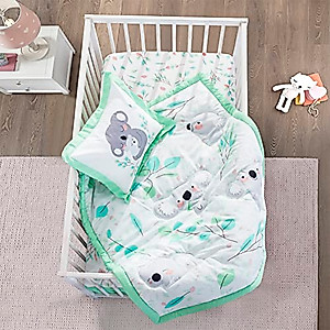 Little Grape Land 4 Piece Crib Bedding Set, Crib Sheet, Crib Skirt, Baby Quilt and Pillow Cover, Nursery Bedding Set, Baby Comforter Set for Toddler, Kids, Boys and Girls, Green Koala