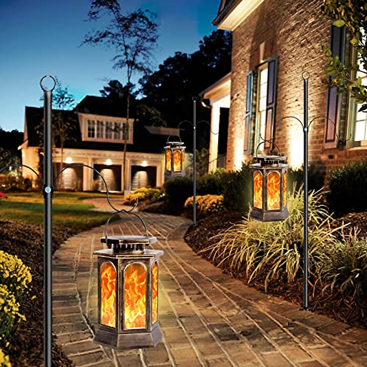 Walensee Solar Lights Outdoor With Flickering Flame (2 Pack Bronze) Upgraded Metal Solar Powered Lanterns Landscape Decoration Hanging Lighting Waterproof LED Umbrella Light for Patio Garden Deck Yard