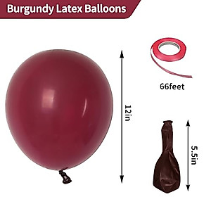 RUBFAC Burgundy Maroon Balloons Latex Party Balloons, 100pcs 12 Inches Wine Red Balloons for Party Decoration Valentine's Day, Birthday, Wedding, Baby Shower, Bride Party Decoration (with Red Ribbon)