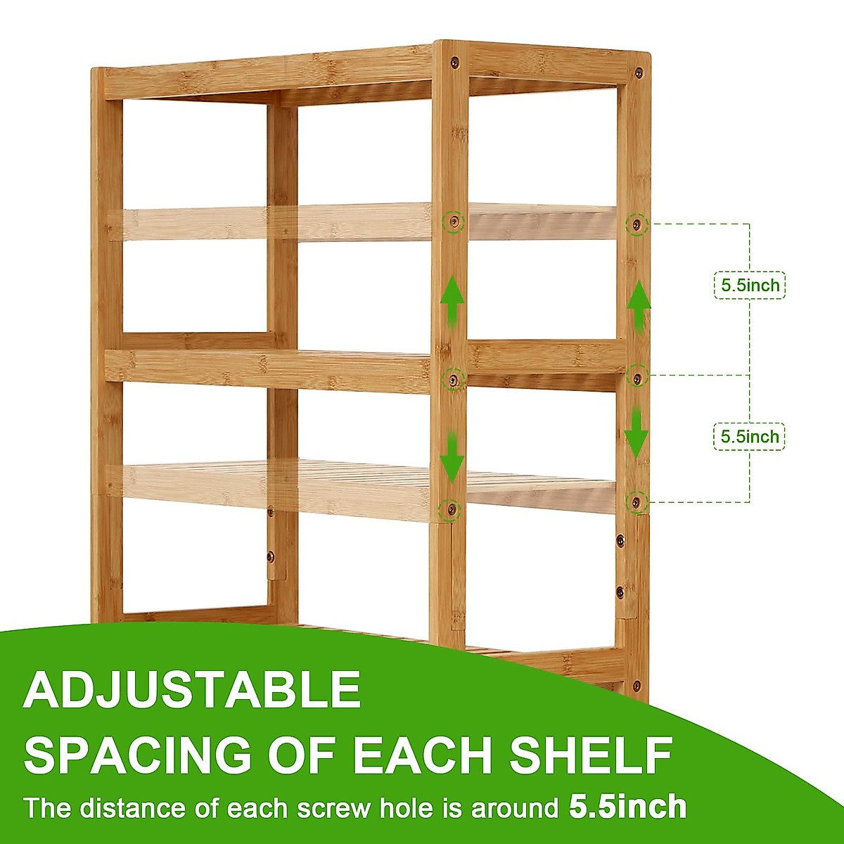 Kinfant 5-Tier Bamboo Bathroom Shelf - Bamboo Bookcase Storage Shelving, Tall Book Rack Shelving Unit, Multifunctional Adjustable Display Rack for Home Office Bathroom Kitchen Living Room