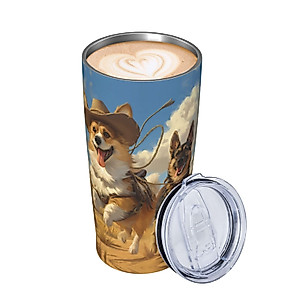 20 Oz Tumbler with Lid and Straw, Farm Corgi German Shepherd Insulated Tumbler Stainless Steel Cups, Personalized Coffee Tumbler Travel Mug Water Bottle