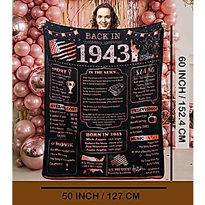 Henghere 80th Birthday Gifts for Women Friend, Mom, Grandma, Sister, Wife, Aunt, Coworker, Happy 80 Year Old Birthday Decorations Women | Blanket for Bed Sofa 60x50 Inches, Rose Gold