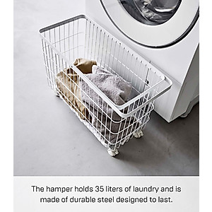 Yamazaki Home Tower Small Rolling Laundry Basket Metal Hamper Cart With Wheels And Handle, 14.8" - Steel - 9.8 Gallons, 35 Liters