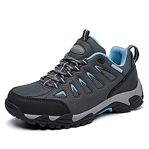 SHULOOK Hiking Shoes Women | Waterproof Shoes for Women | Comfortable & Light-Weight & Non-Slip | Women's Hiking Shoes Walking Trekking Camping Tennis Sport Sneakers grey blue 9.5